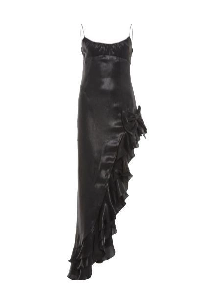 Alessandra Rich Asymmetrical Ruffled Maxi Dress - Black