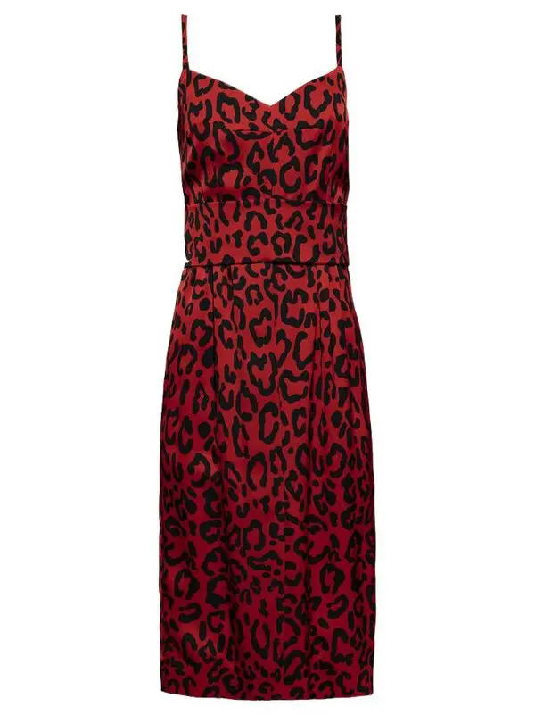 Dolce & Gabbana Animal Print Strappy Midi Dress - Red