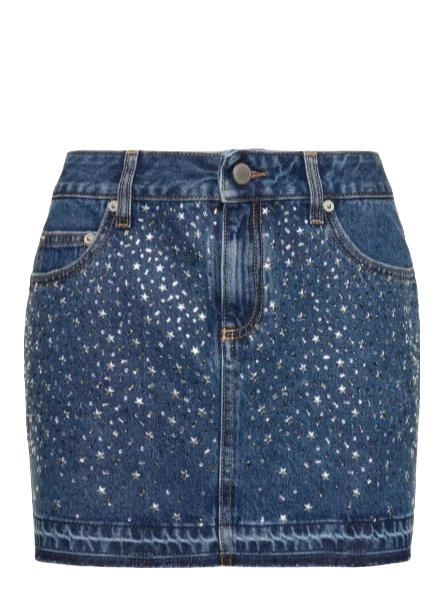 Alessandra Rich Embellished Denim Mini Skirt - Blue