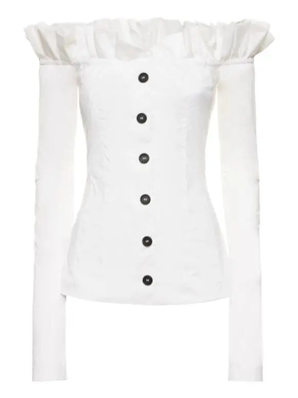Philosophy Di Lorenzo Serafini Ruffled Neckline Button Front Blouse - White