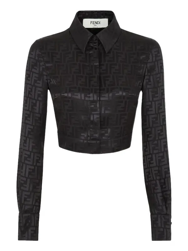 Fendi All-over Logo Jacquard Cropped Shirt - Black