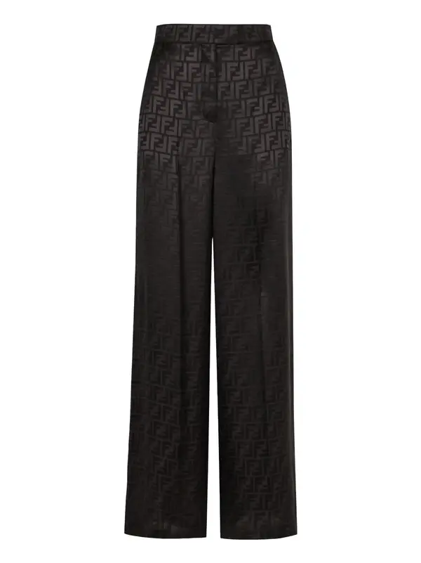 Fendi Ff Jacquard High-waist Straight-leg Trousers - Black