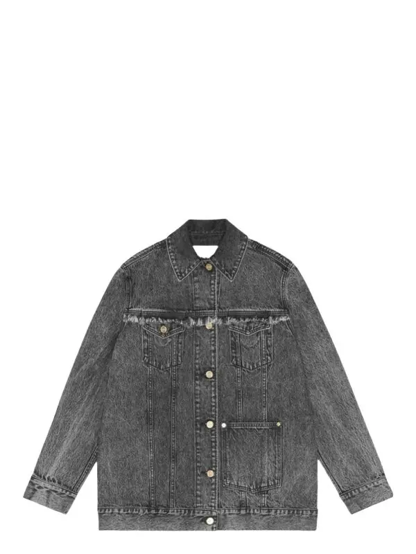 GANNI Buttoned Denim Jacket With Logo Buttons And Buckled Cuffs - Black