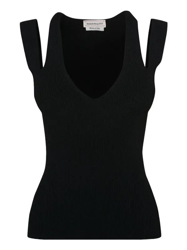 Alexander McQueen V-neck Cut-out Knit Top - Black