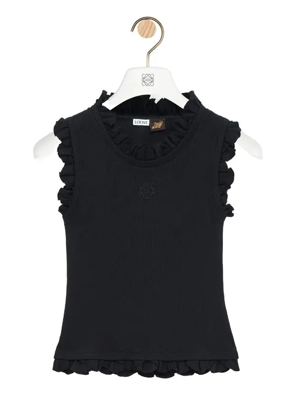 Loewe Sleeveless Ribbed Top With Ruffled Trim - Black
