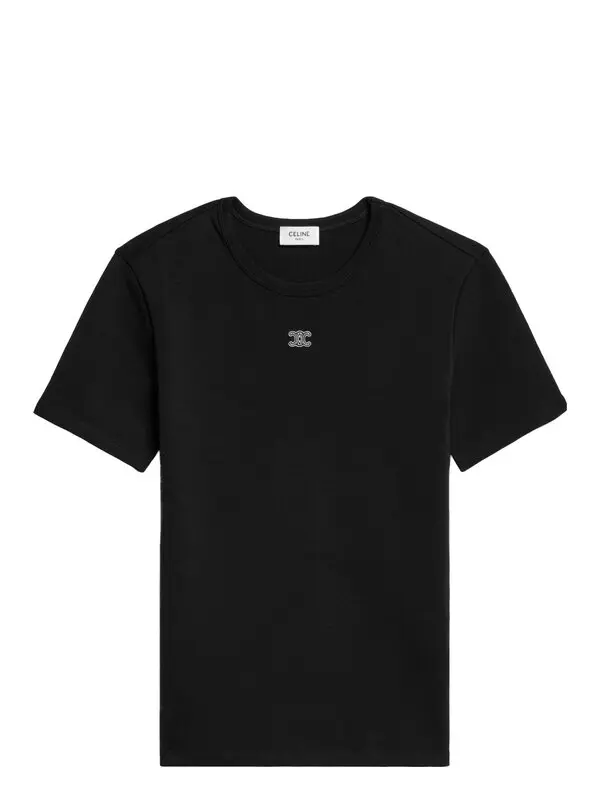 Celine Triomphe T-shirt In Ribbed Cotton Jersey - Black