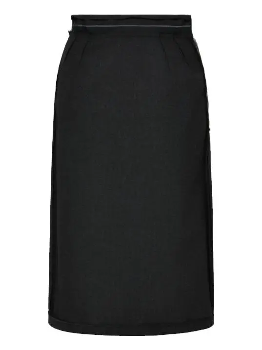 MAISON MARGIELA Pleated Midi Skirt With Raw Edge Waistband - Black