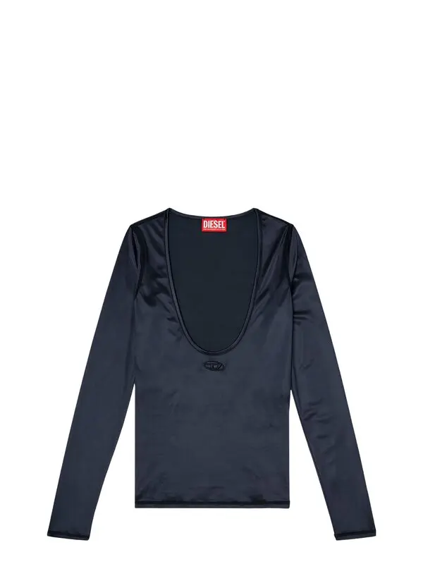 DIESEL® Logo Oval D Embroidery Slim Fit Long Sleeve Top - Black