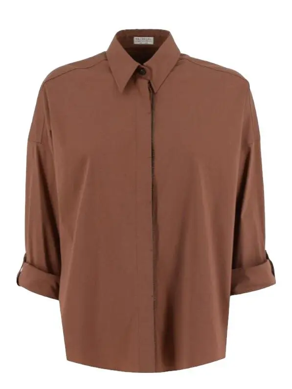 Brunello Cucinelli Classic Collar Shirt With Curved Hem - Brown