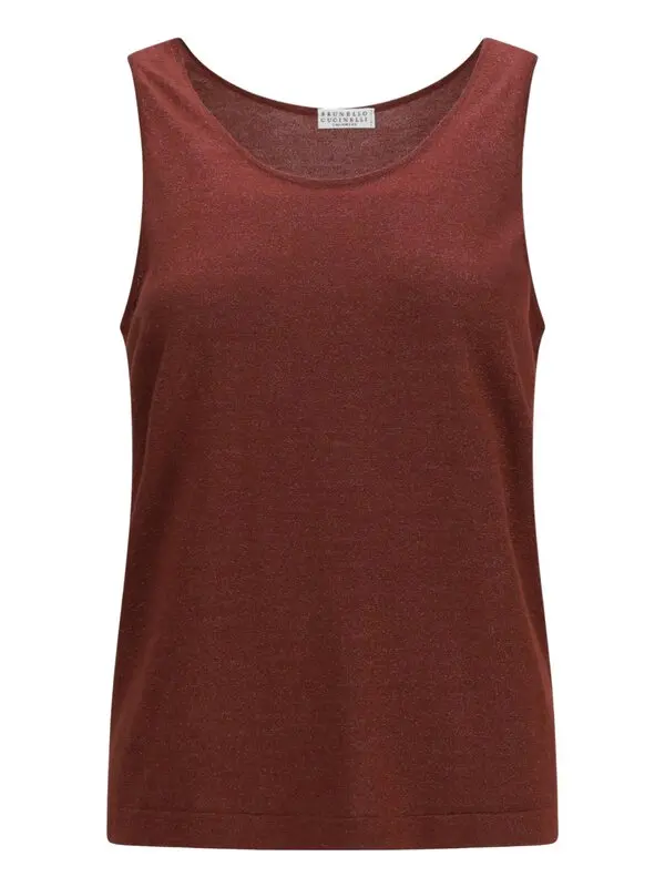 Brunello Cucinelli Knitted Metallic-effect Top - Brown
