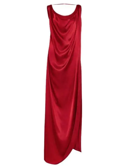 MAISON MARGIELA Sleeveless Draped Maxi Dress With Slit - Deep Red