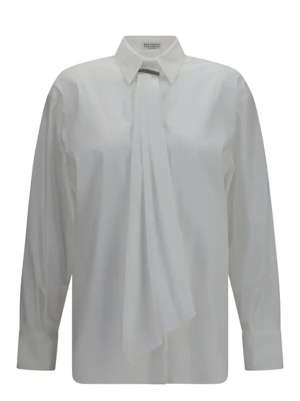 Brunello Cucinelli Monili Embellished Draped Panel Shirt - Gray