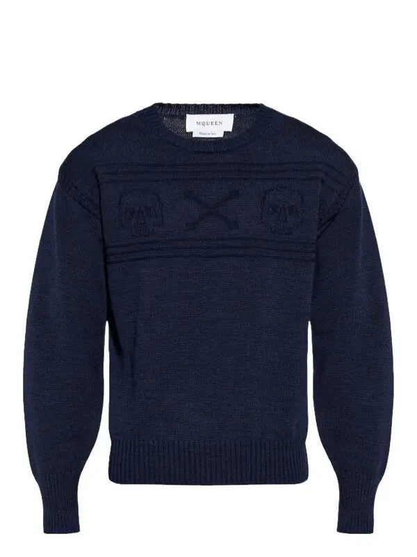 Alexander McQueen Skull And Crossbones Crewneck Knit Sweater - Black