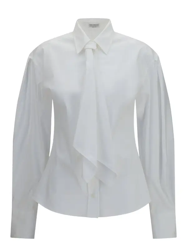 Brunello Cucinelli Tie-detail Puff-sleeve Shirt - Gray