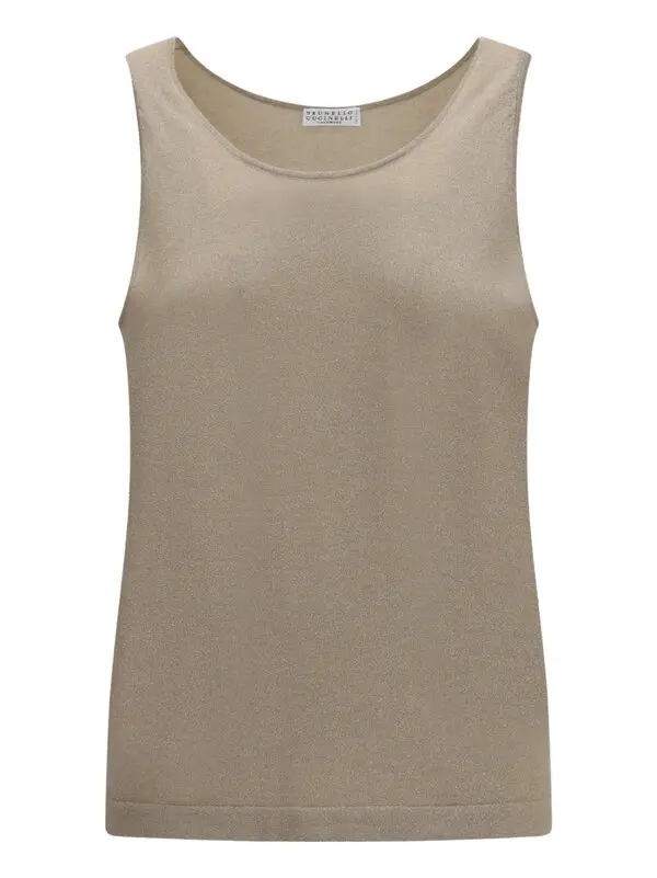 Brunello Cucinelli Metallic Knit Sleeveless Top - Gray