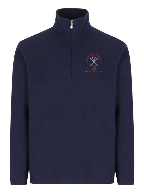 Brunello Cucinelli Otium Animi Apres-ski" Embroidered Half-zip Knitted Sweater - Black