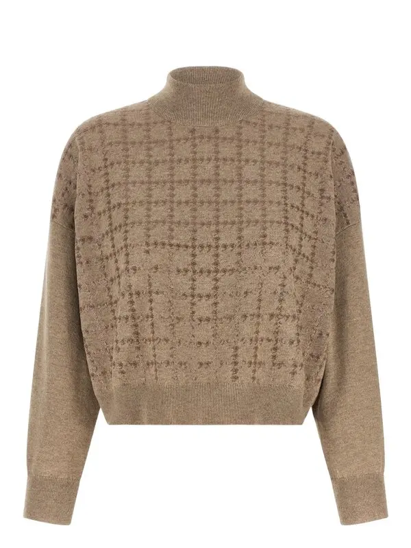 Brunello Cucinelli Ribbed Knit Turtleneck With Sequined Pattern - Brown