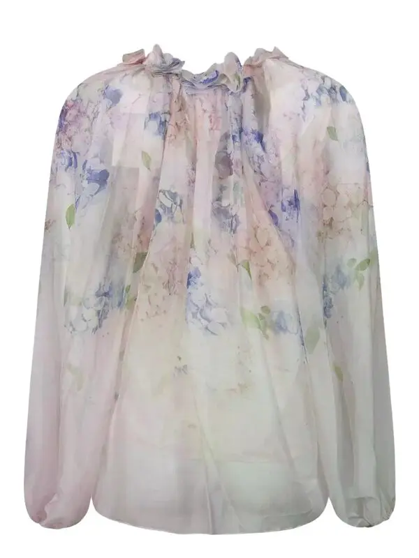 GIOVANNI PARIS Violet Floral Print Ruffled Blouse - Pink