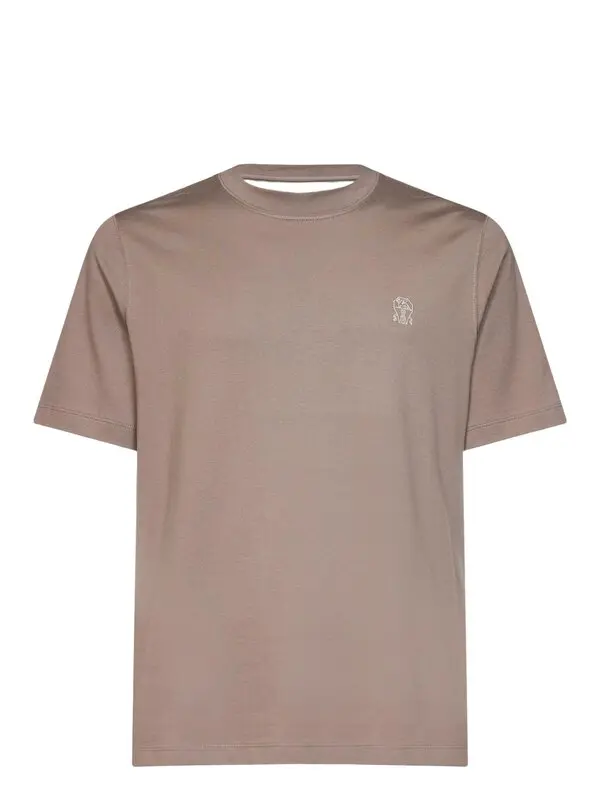 Brunello Cucinelli Logo Embroidered Crewneck T-shirt - Nude