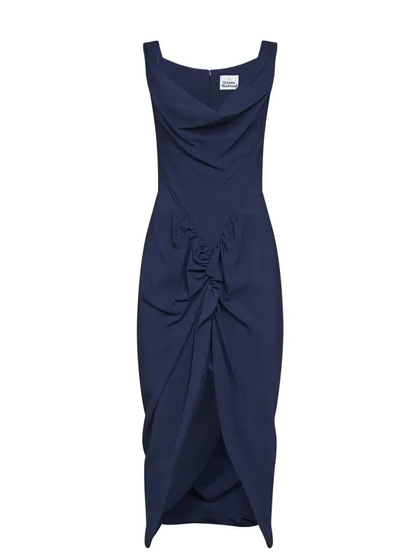 VIVIENNE WESTWOOD Sleeveless Draped Dress With Front Slit - Navy