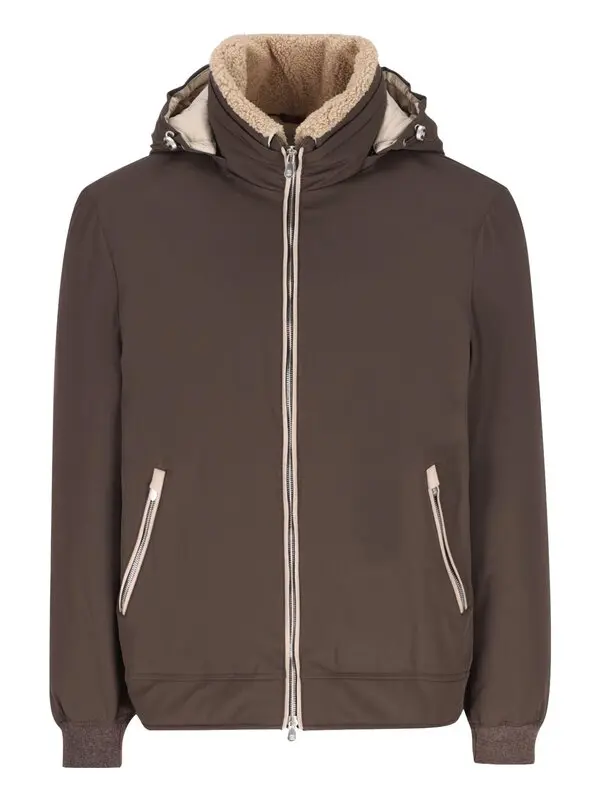 Brunello Cucinelli Shearling Collar Down Jacket - Brown