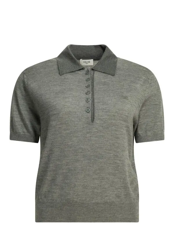 Celine Short-sleeved Knit Polo Shirt - Gray