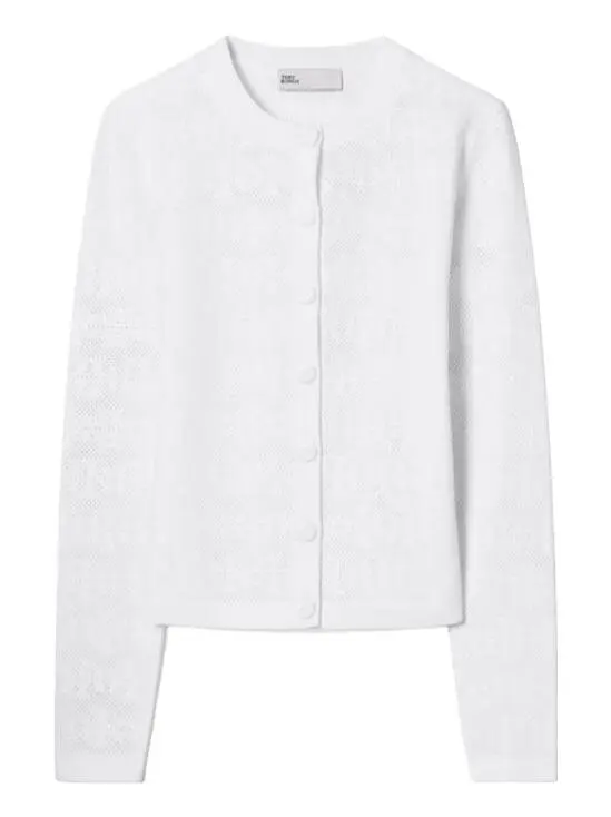 Tory Burch Pointelle Knit Cardigan - White