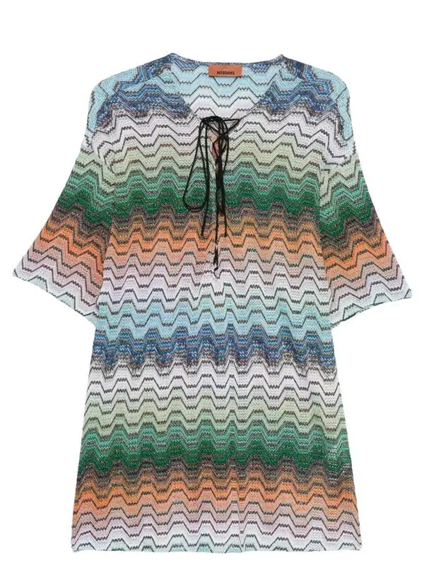 Missoni Zigzag Knit Lace-up Mini Dress - Green