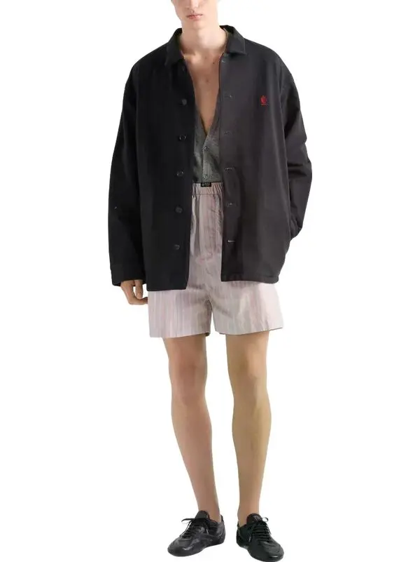 Prada Cotton Shirt Jacket With Embroidered Logo - Black