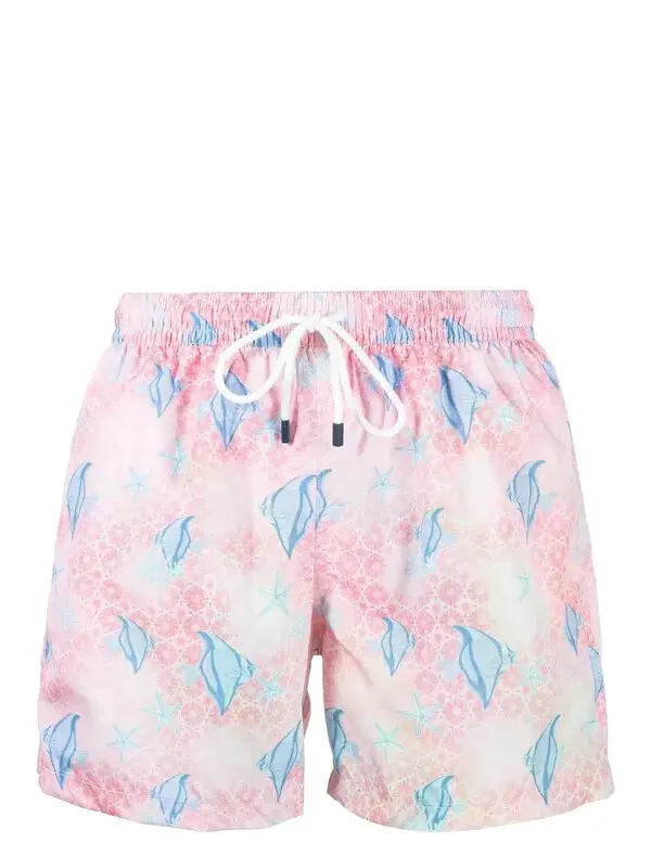 Fedeli Graphic Print Swim Shorts - Pink