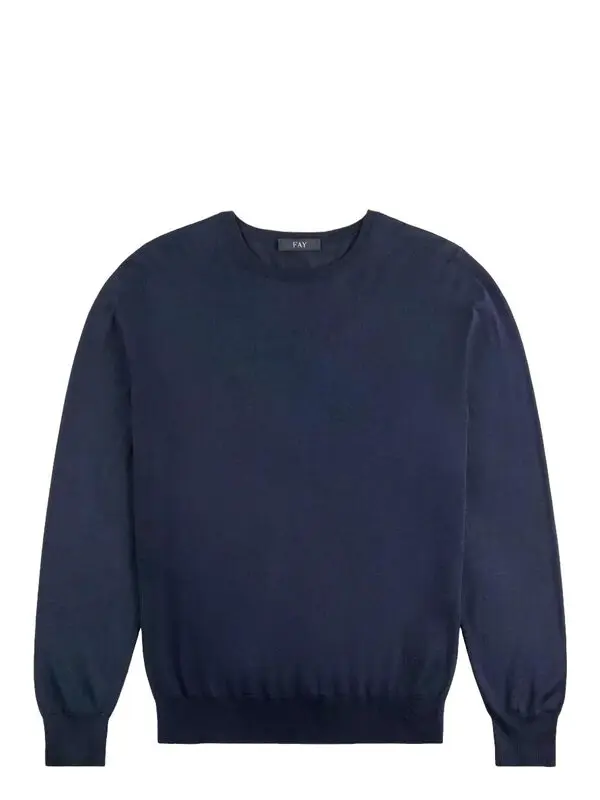 FAY Crew-neck Sweater With Embroidered Logo - Blue