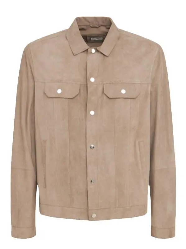 Brunello Cucinelli Leather Shirt Jacket - Nude