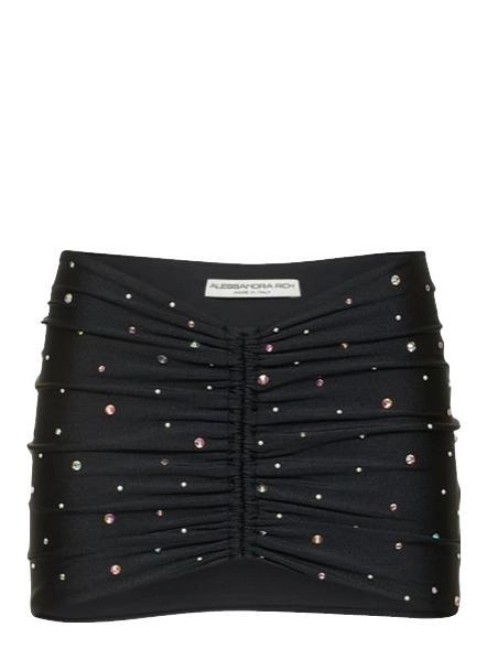 Alessandra Rich Embellished Ruched Mini Skirt - Black