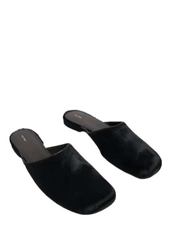 THE ROW Penelope Pony Skin Flat Mules - Black