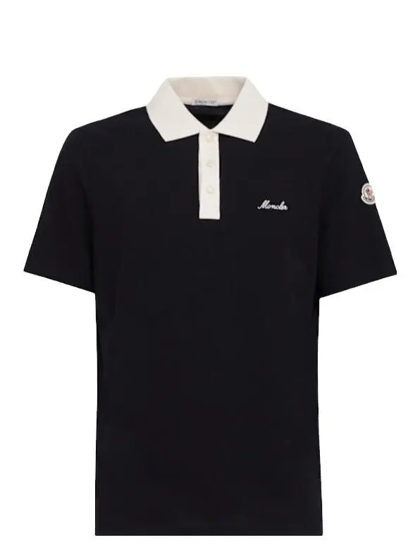 Moncler Embroidered Logo Cotton Polo Shirt - Black
