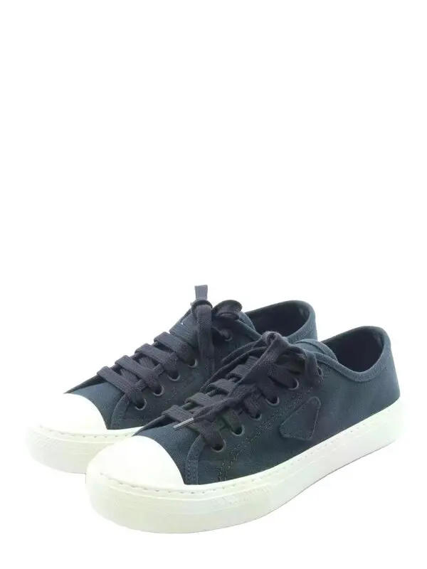 Prada Canvas Round Toe Lace Up Sneakers - Blue