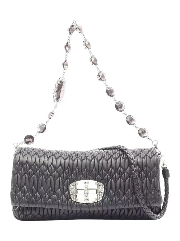 Miu Miu Crystal-embellished Matelassé Shoulder Bag - Black