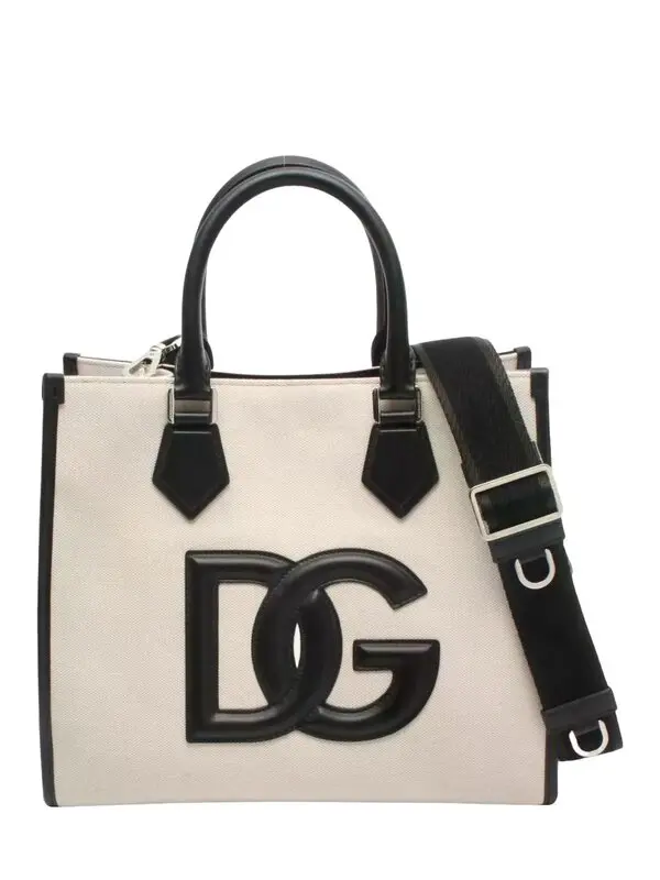 Dolce & Gabbana Dg Logo Plaque Canvas Tote Bag - Neutrals
