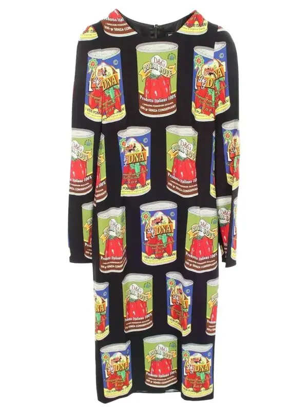 Dolce & Gabbana Tomato Can Print Midi Dress - Black