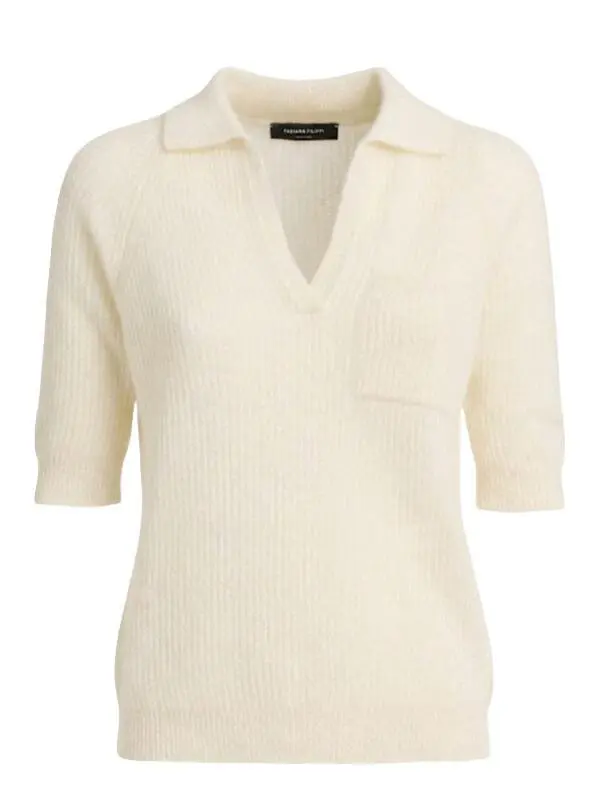 Fabiana Filippi Short Sleeve Knit Polo Top - White
