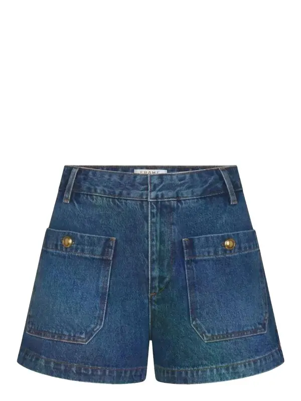 FRAME Button-embellished Patch-pocket Shorts - Blue