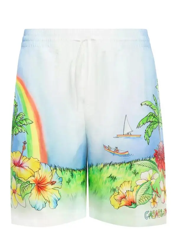 Casablanca Aloha Print Silk Swim Shorts - Blue