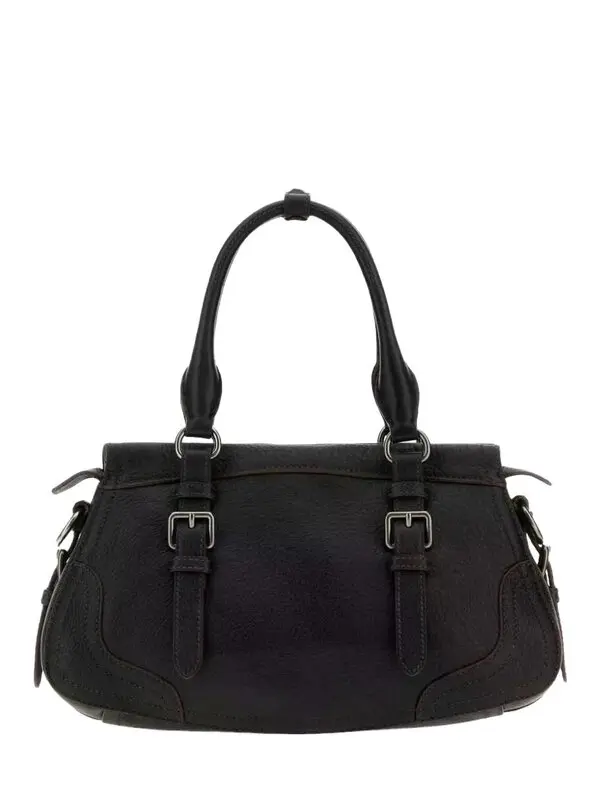 Prada Grained Leather Tote Bag With Buckle Detail - Black