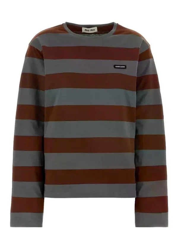 Miu Miu Striped Embroidered T-shirt - Brown