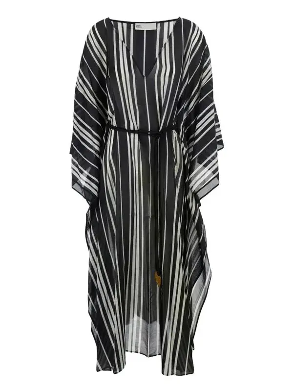 Tory Burch Belted Striped Caftan - Black
