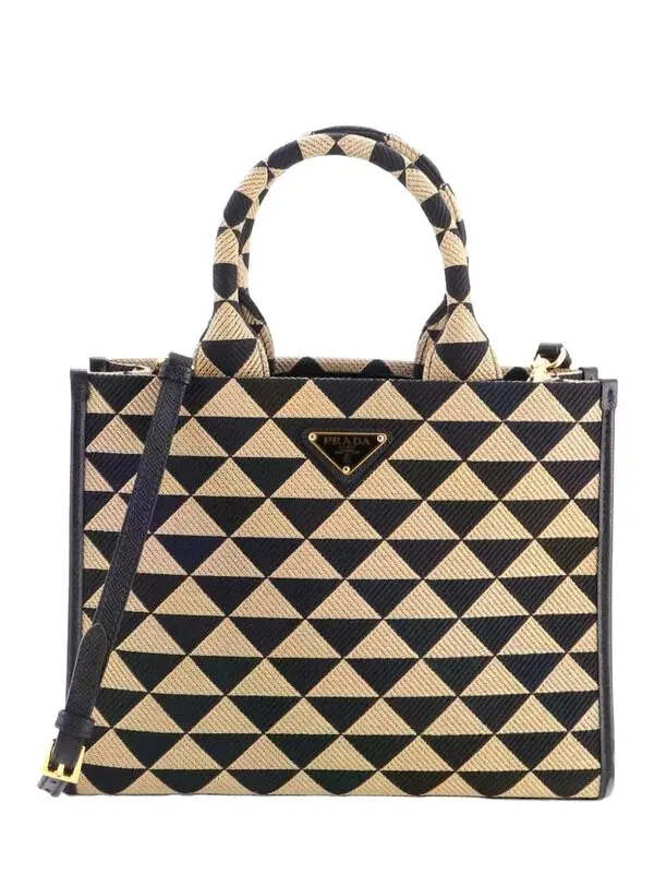 Prada Symbole Shopper Jacquard Small Tote Bag - Brown