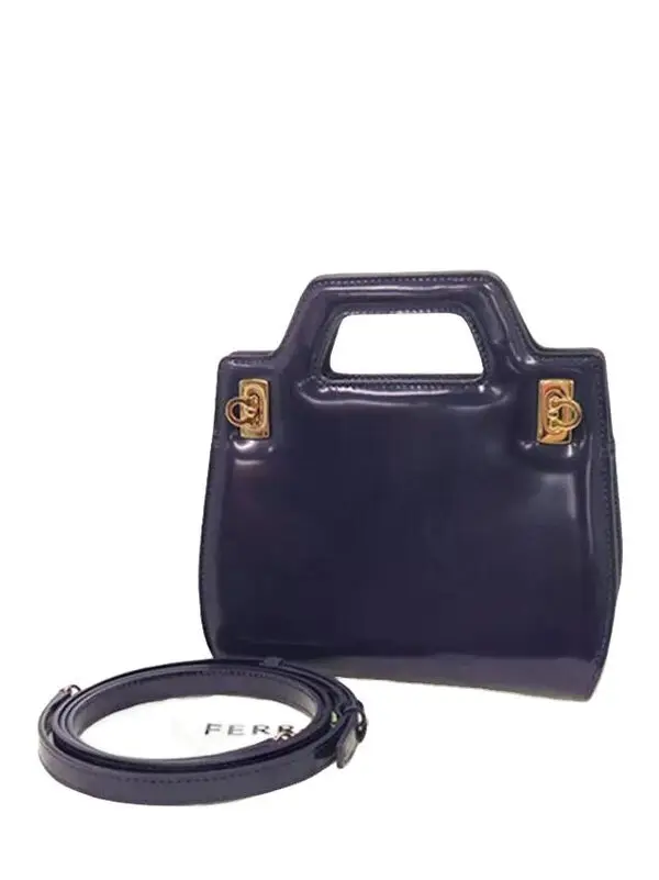FERRAGAMO Mini Brushed Calfskin Wanda Top Handle Bag - Blue