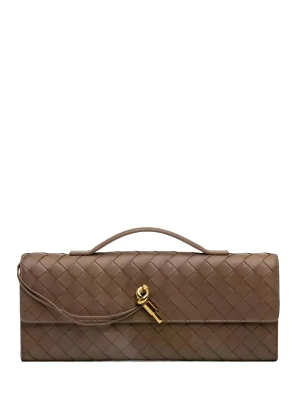 Bottega Veneta Lambskin Intrecciato Andiamo Clutch Bag - Brown