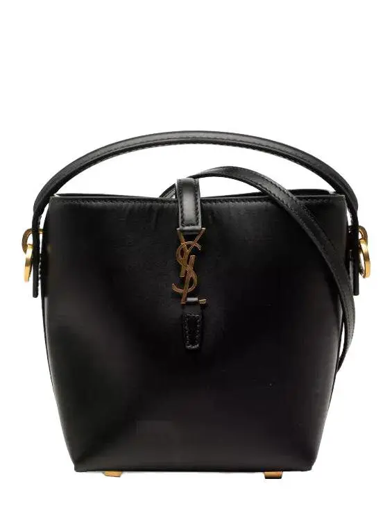 Saint Laurent Mini Shiny Calfskin Bucket Bag Satchel - Black