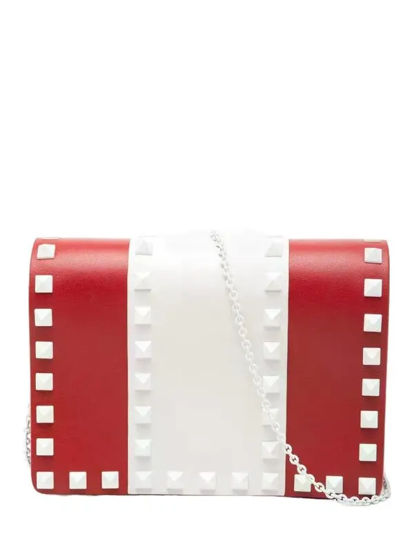 Valentino Garavani Leather Colorblock Rockstud Wallet On Chain Crossbody Bag - Red